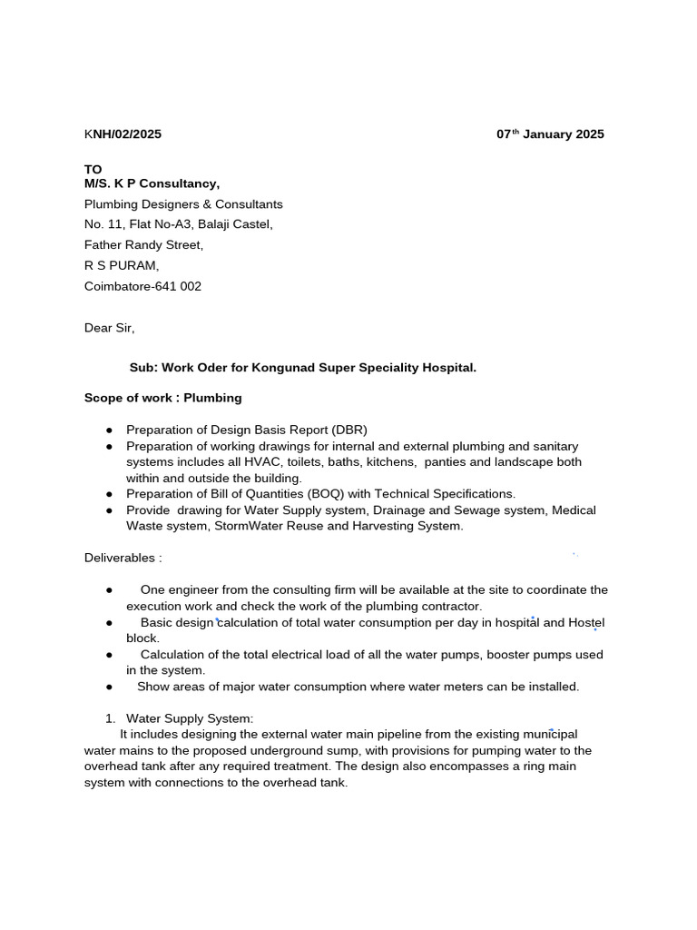 Plumbing consultant work order | PDF | Sewage | Sewage Treatment