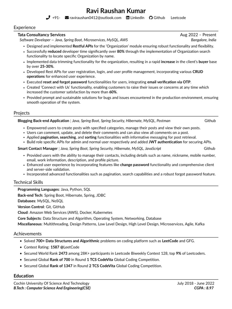 Ravi_Raushan_Kumar_2_yoe.pdf | PDF | Computer Programming | Databases