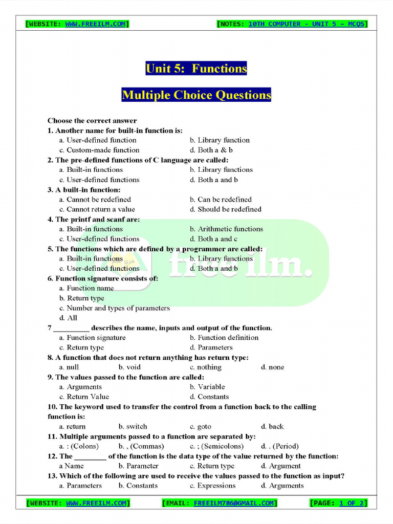 10th Comp Ch 5 MCQ's | PDF