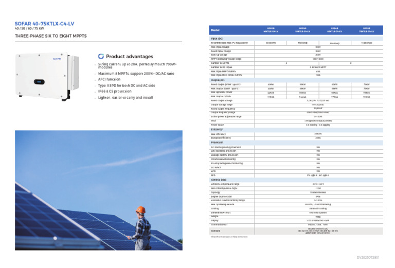 Datasheet - Sofar - 50KTLX-G4 - LV 220V | PDF | Alternating Current | Manufactured Goods