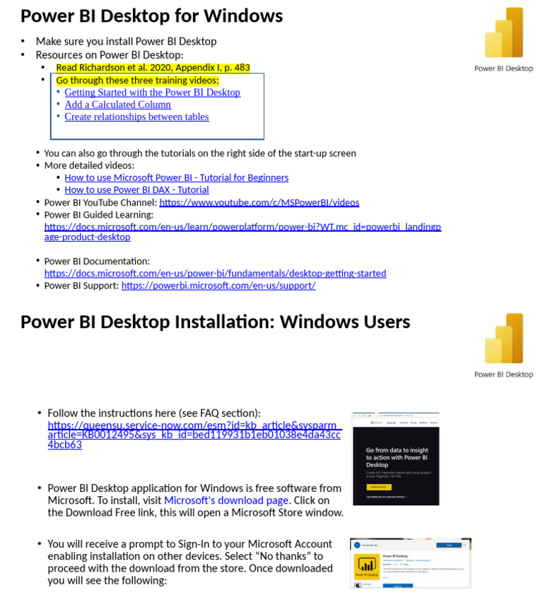 Power BI Resources and Installation for WINDOWS | PDF