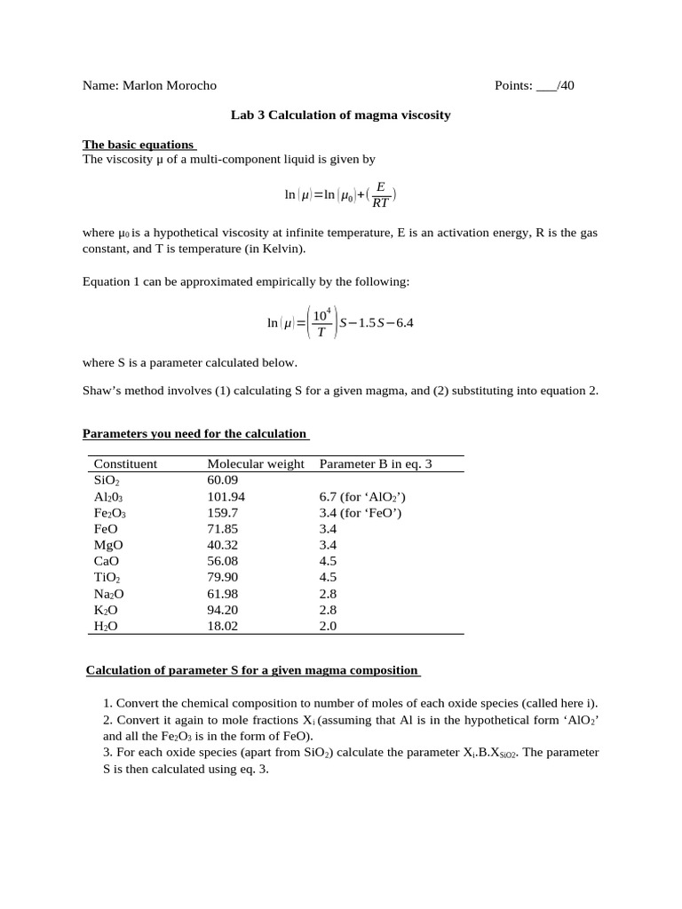 Morocho_Lab3 | PDF | Magma | Viscosity