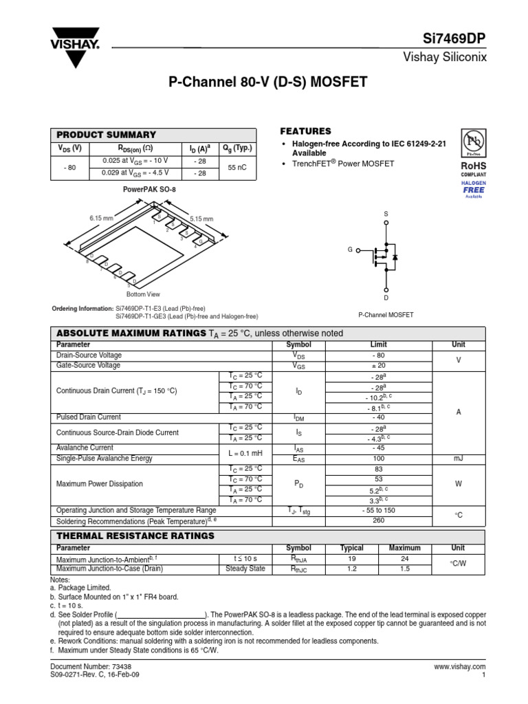 Vishay-SI7469DP-T1-E3-datasheet | PDF | Diode | Field Effect Transistor