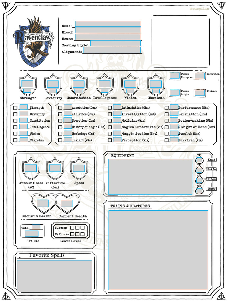 Ravenclaw W.A.N.D.S. Character Sheet | PDF