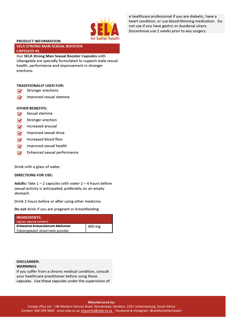 Sela Strong Man Sexual Booster Capsules | PDF