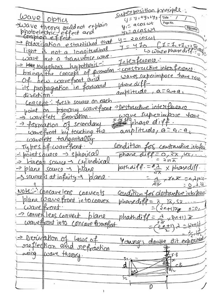 Wave Optics Short Notes | PDF