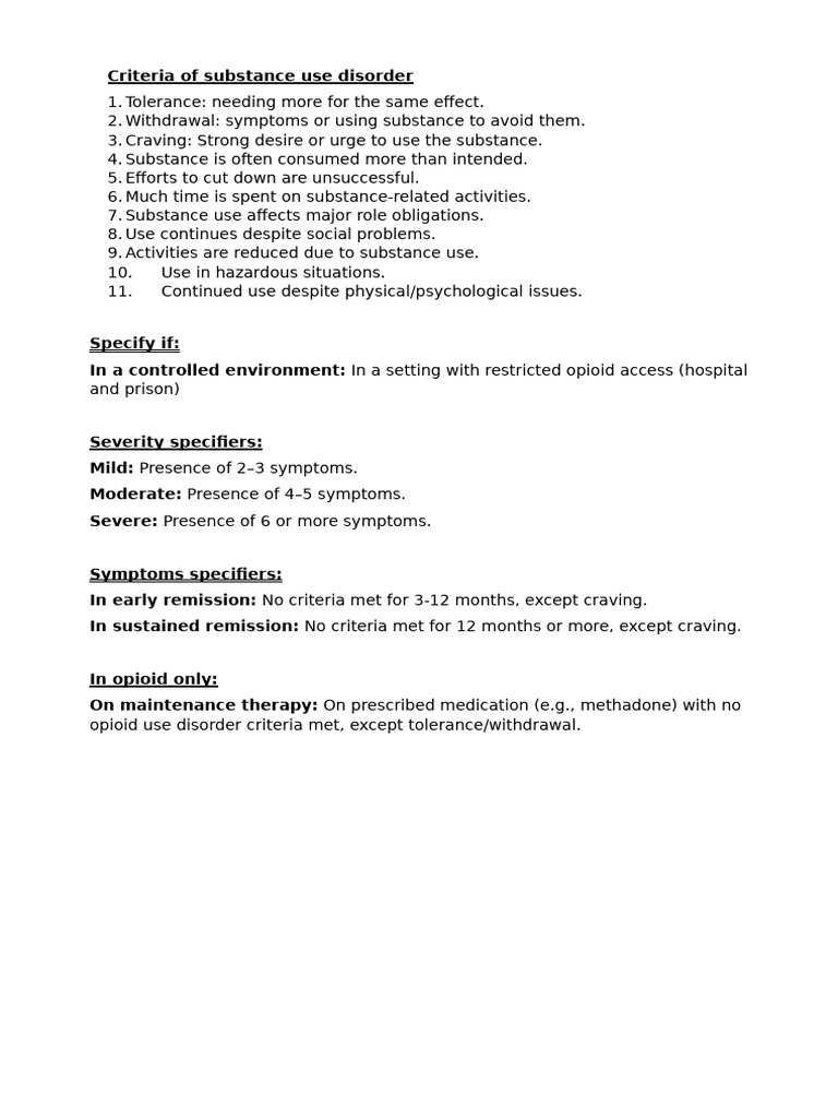 Criteria of Substance Use Disorder | PDF