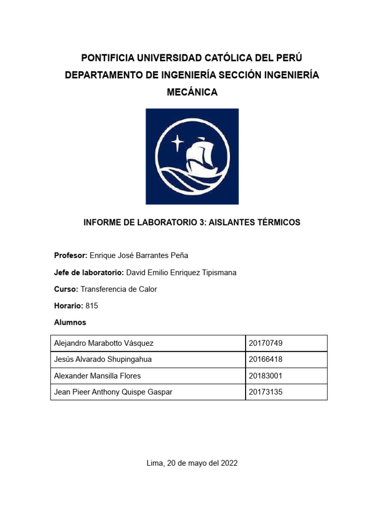 Informe 3 - Lab - Aislantes | PDF | Transferencia de calor ...
