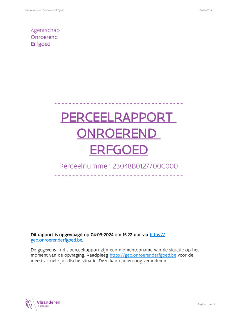 Perceelrapport Onroerend Erfgoed: Perceelnummer 23048B0127/00C000 | PDF