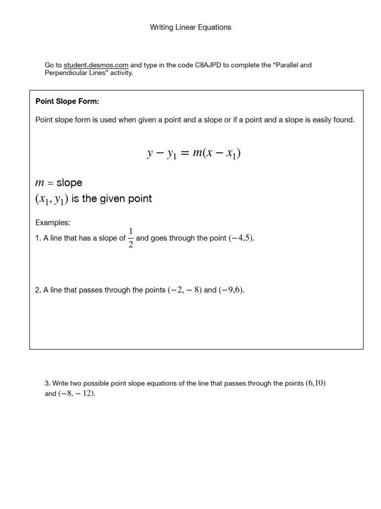 Writing Linear Equations | PDF | Mathematical Concepts | Elementary ...
