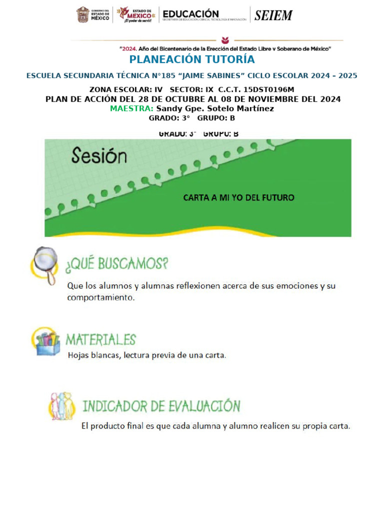 Plan Tutoría 3B Del 28 Octubre Al 08 Noviembre 2024 | PDF