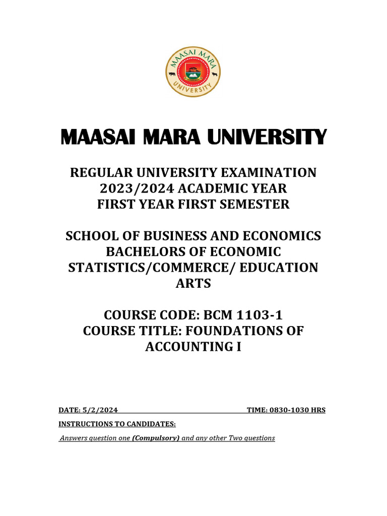 BCM 1103 Exams 2023 Final | PDF | Debits And Credits | Bookkeeping