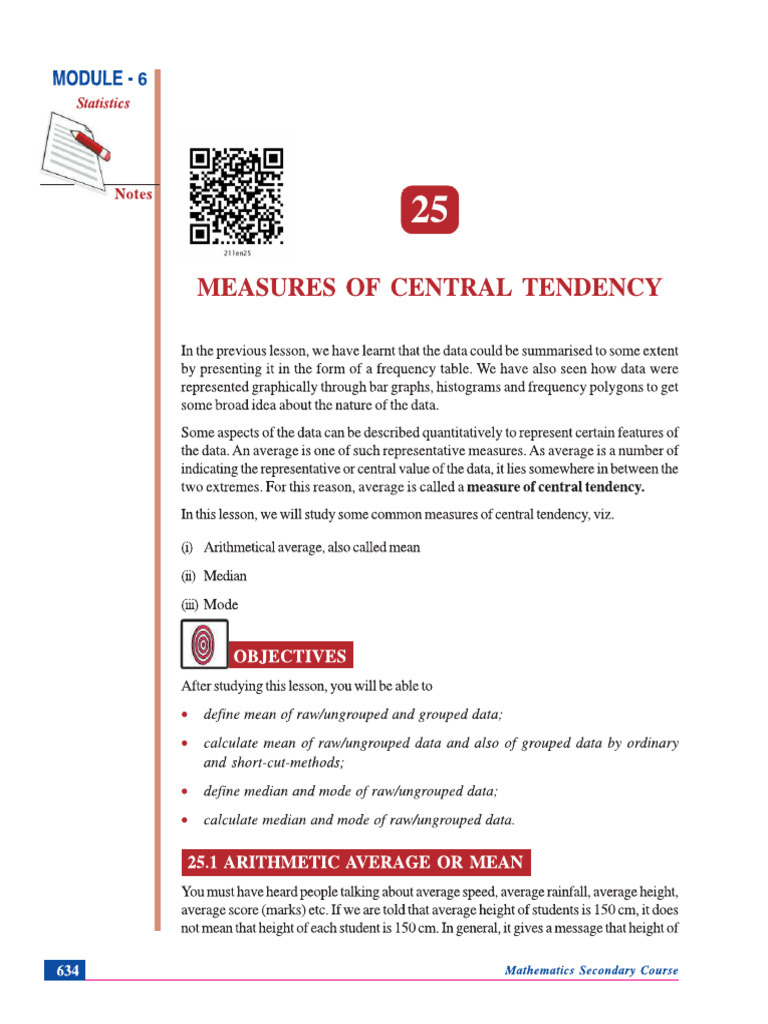 Chapter 2 Measures of Central Tendency | PDF