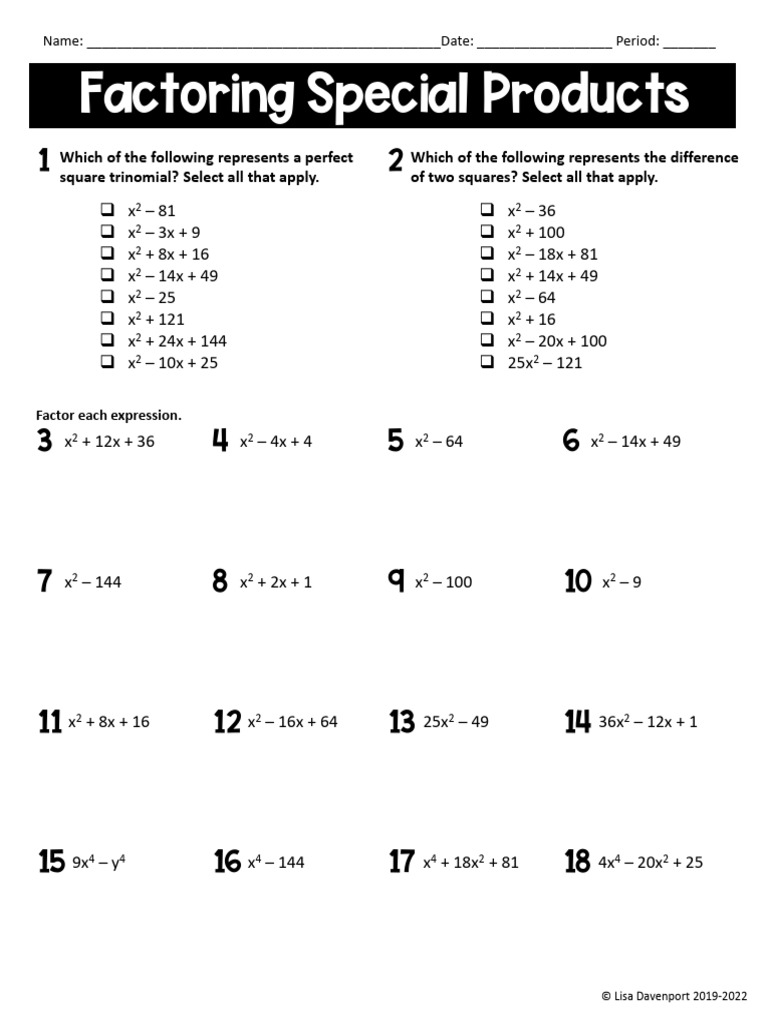Factoring Special Producs | PDF