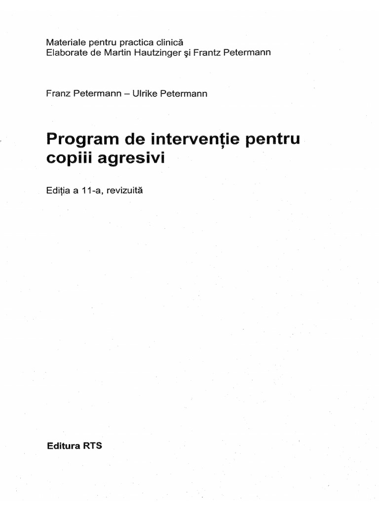 Program Terapeutic Pentru Copii Agresivi ED 11 RTS 1-1 | PDF