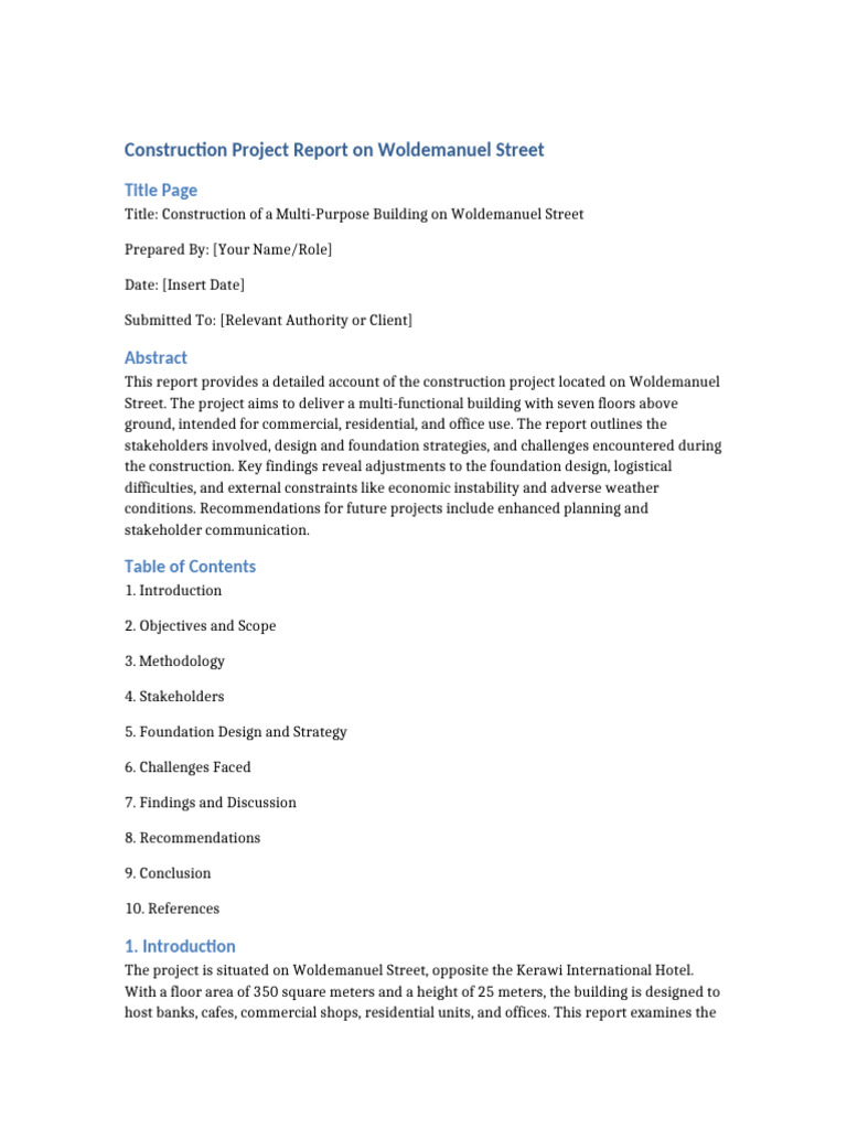 Construction_Project_Report | PDF | Consultant | Methodology