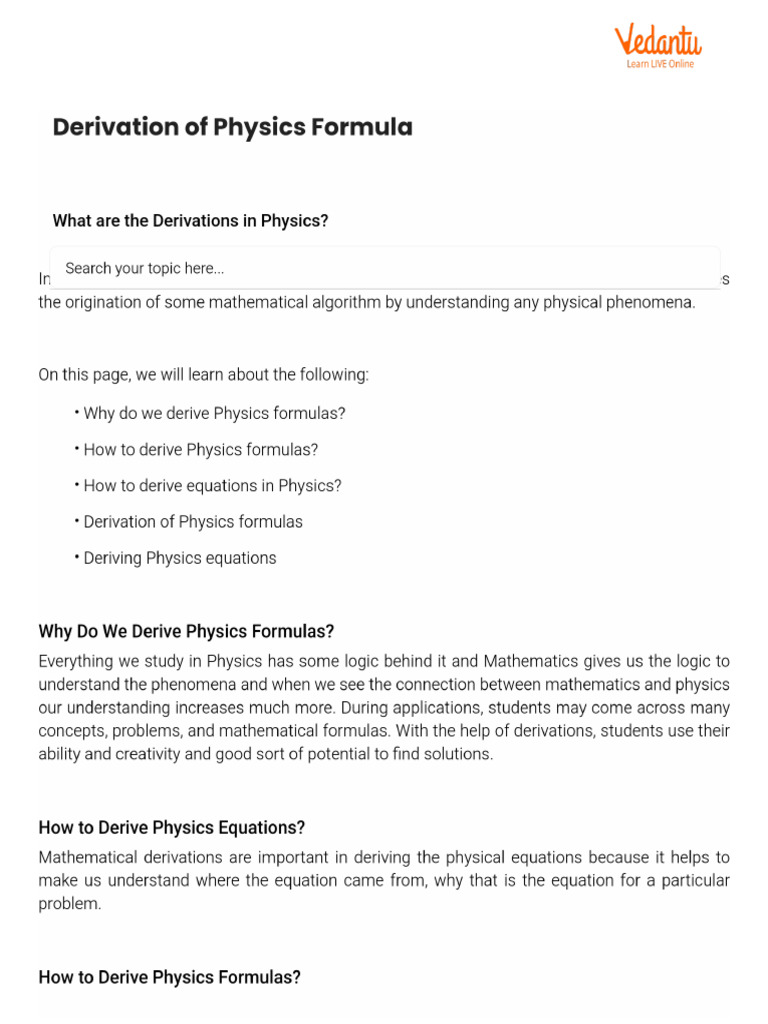 Derivation of Physics Formula | PDF