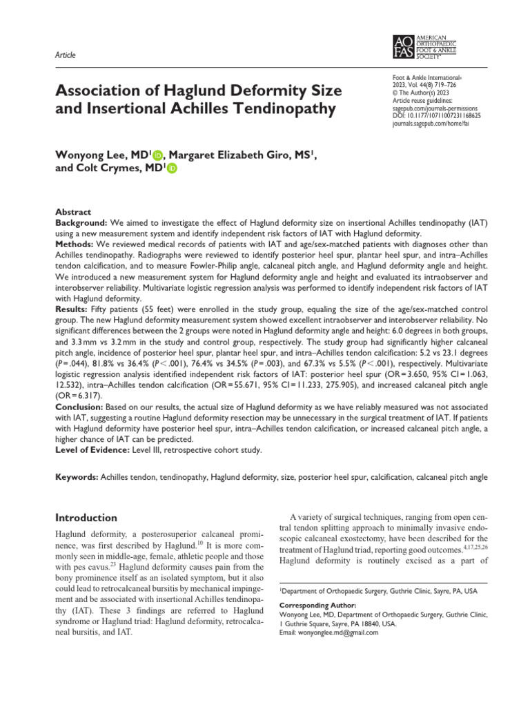 Association of Haglund Deformity Size and Insertional Achilles ...