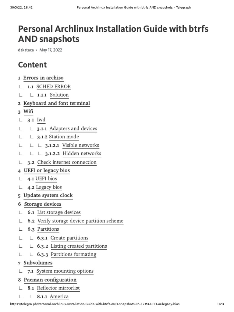 Arch Linux Setup with Btrfs Guide | PDF | Booting | System Software