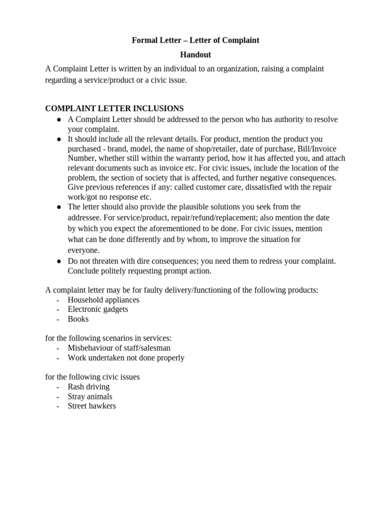 Handout Complaint Letter | PDF | Receipt