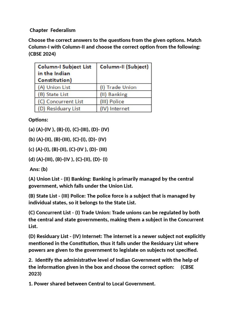 Federalism 10 Year Questions | PDF | Government | Governance
