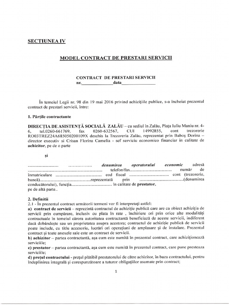 Model Contract Prestari Servicii Catering 2022 | PDF