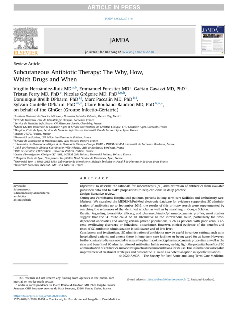 Subcutaneous antibiotic therapy the why, how, which drugs and when ...