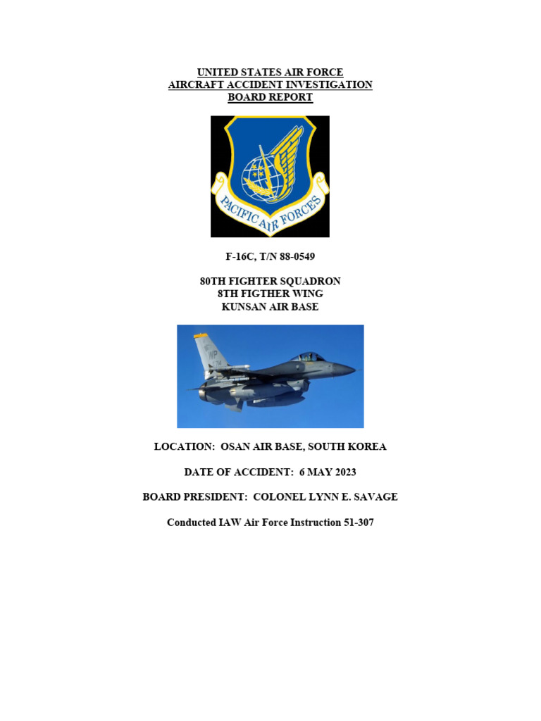 6may23 PACAF F-16C AIB Report | PDF | General Dynamics F 16 Fighting Falcon | Aviation