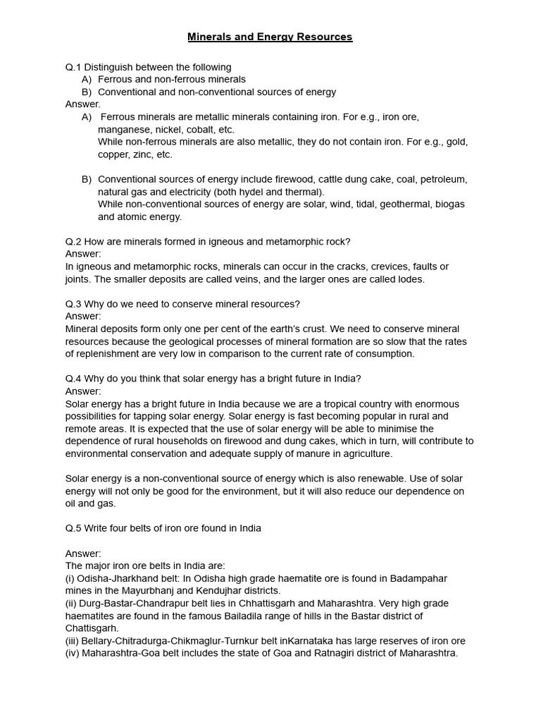 Minerals and Energy Resources | PDF | Energy Development | Ore