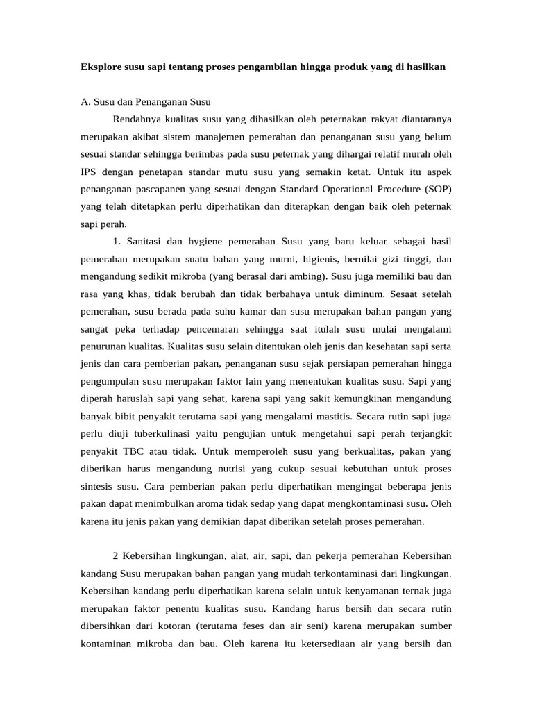Eksplore Susu Sapi Tentang Proses Pengambilan Hing | PDF