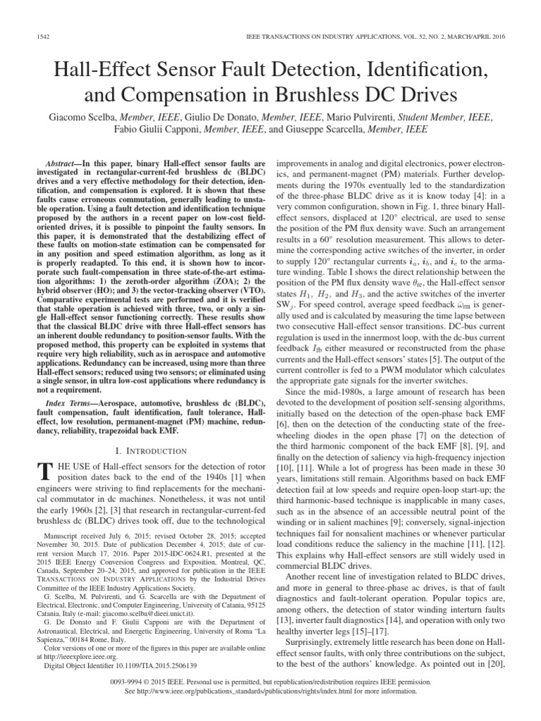 Hall-Effect Sensor Fault Detection Identification and Compensation in Brushless DC Drives | PDF ...