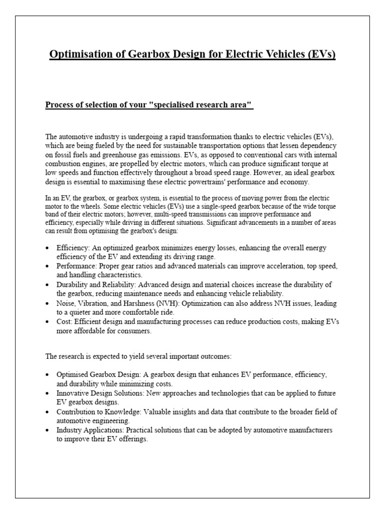 Optimizing Gearbox Design for EVs | PDF | Electric Vehicle | Efficient ...