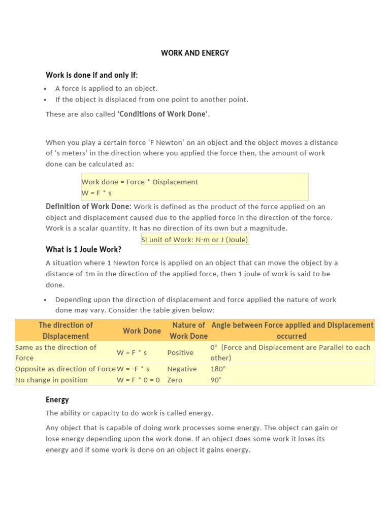 WORK AND ENERGY | PDF | Potential Energy | Force