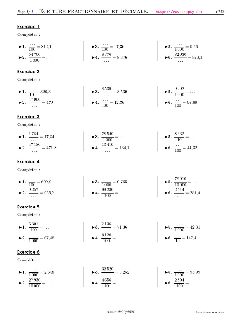 Exercice Cm2 Ecriture Fractionnaire Decimale 1 | PDF