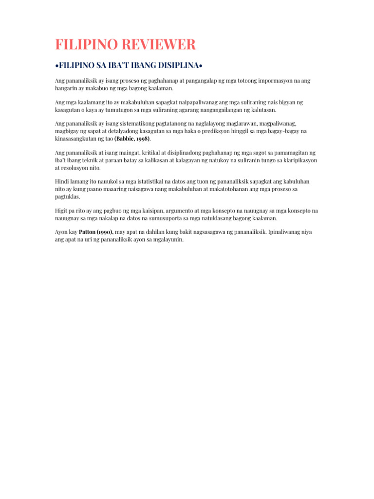 Filipino Reviewer | PDF