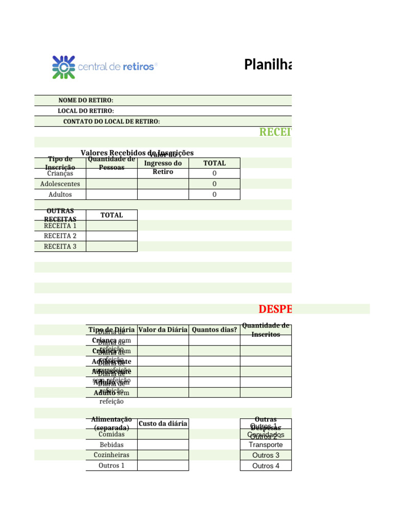 Planilha Modelo para Organizar Retiros | PDF