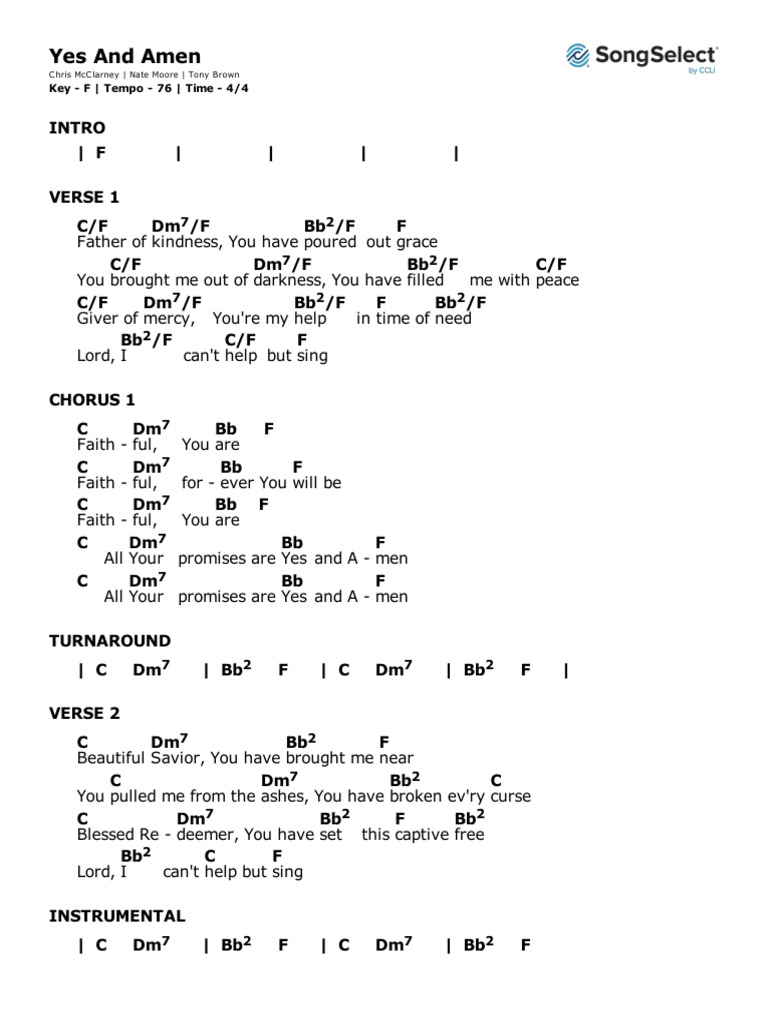 Yes And Amen Chords and Lyrics | PDF