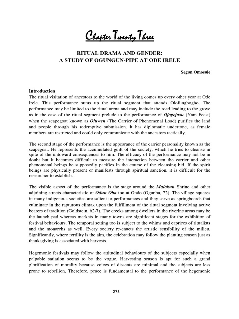 Ritual Drama and Gender: A Study of Ogungun-Pipe at Ode Irele | PDF ...