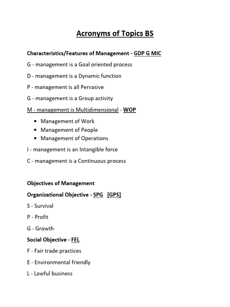 Acronyms of Topics BS | PDF | Business