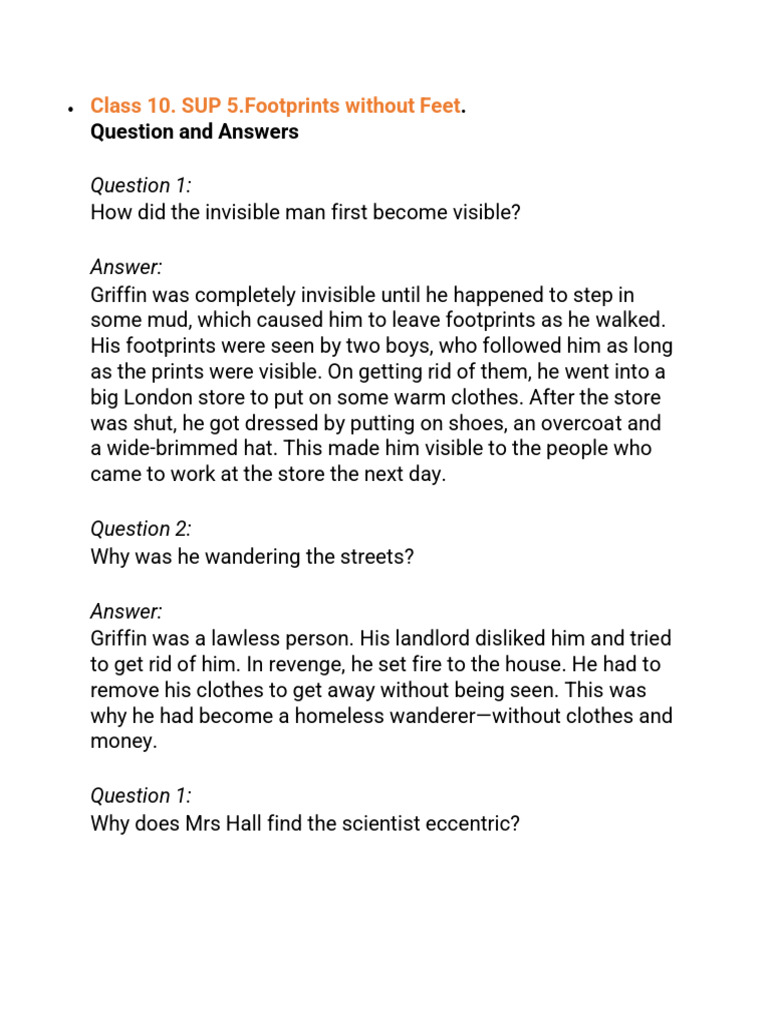 Class 10SUP. 5.FOOTPRINTS WITHOUT FEET | PDF