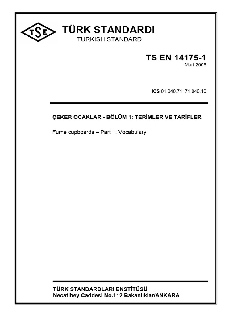 14175_TS EN 14175-1 ÇEKER OCAKLAR - BÖLÜM 1 TERİMLER VE TARİFLER | PDF