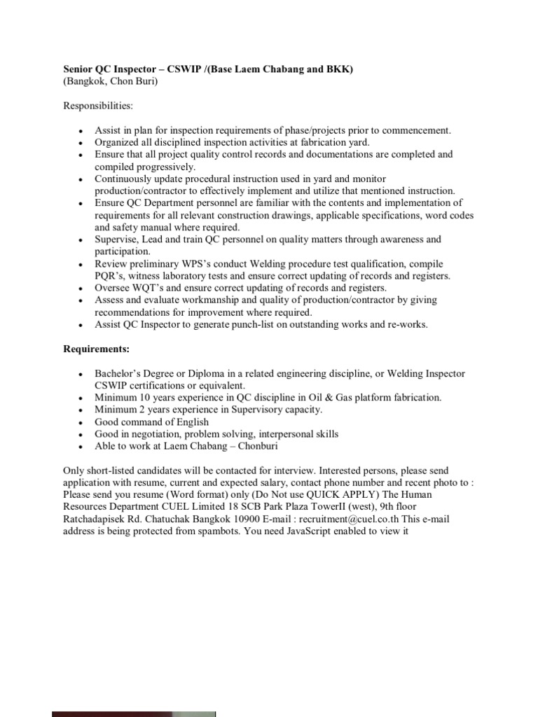 Senior QC Inspector | PDF