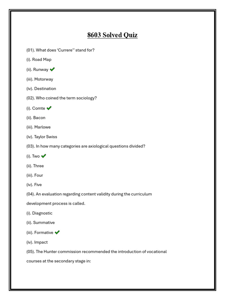 8603 SOLVED QUIZ-1 | PDF | Curriculum | Evaluation 8603 SOLVED QUIZ-1 | PDF | Curriculum | Evaluation
