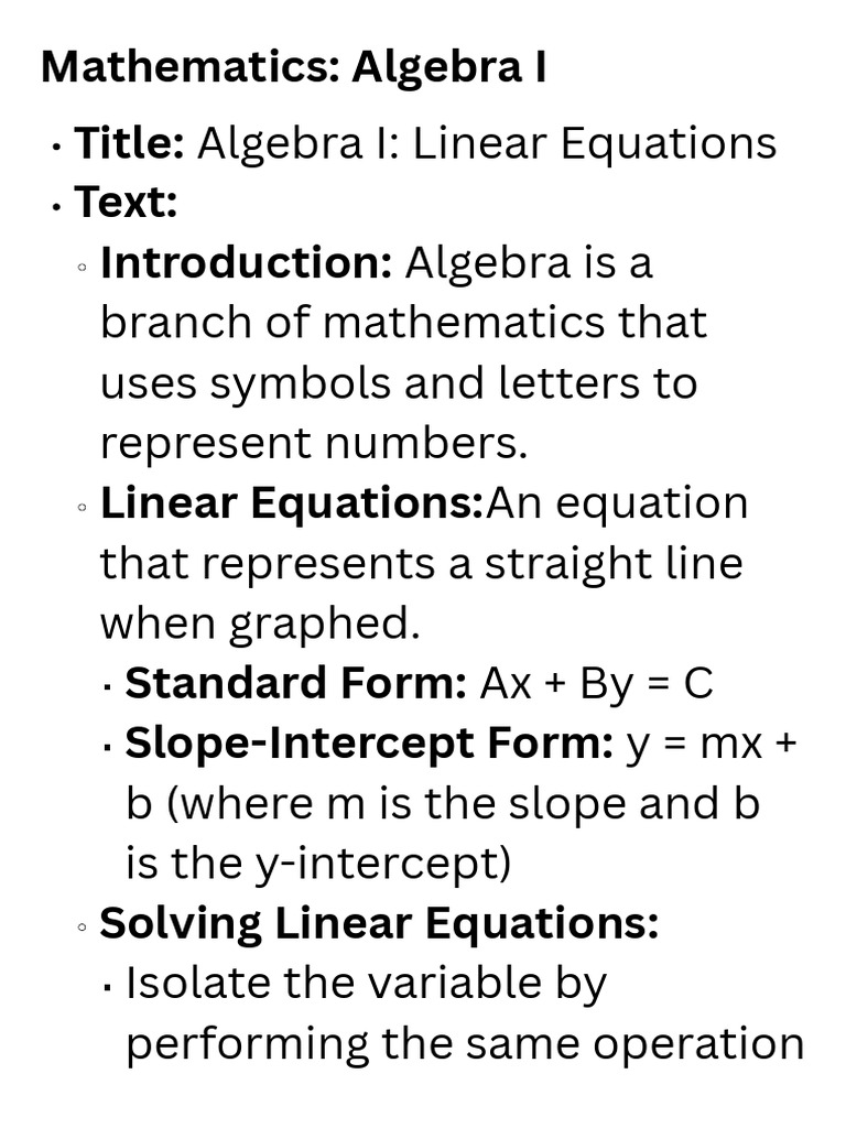 Algebra I: Understanding Linear Equations | PDF