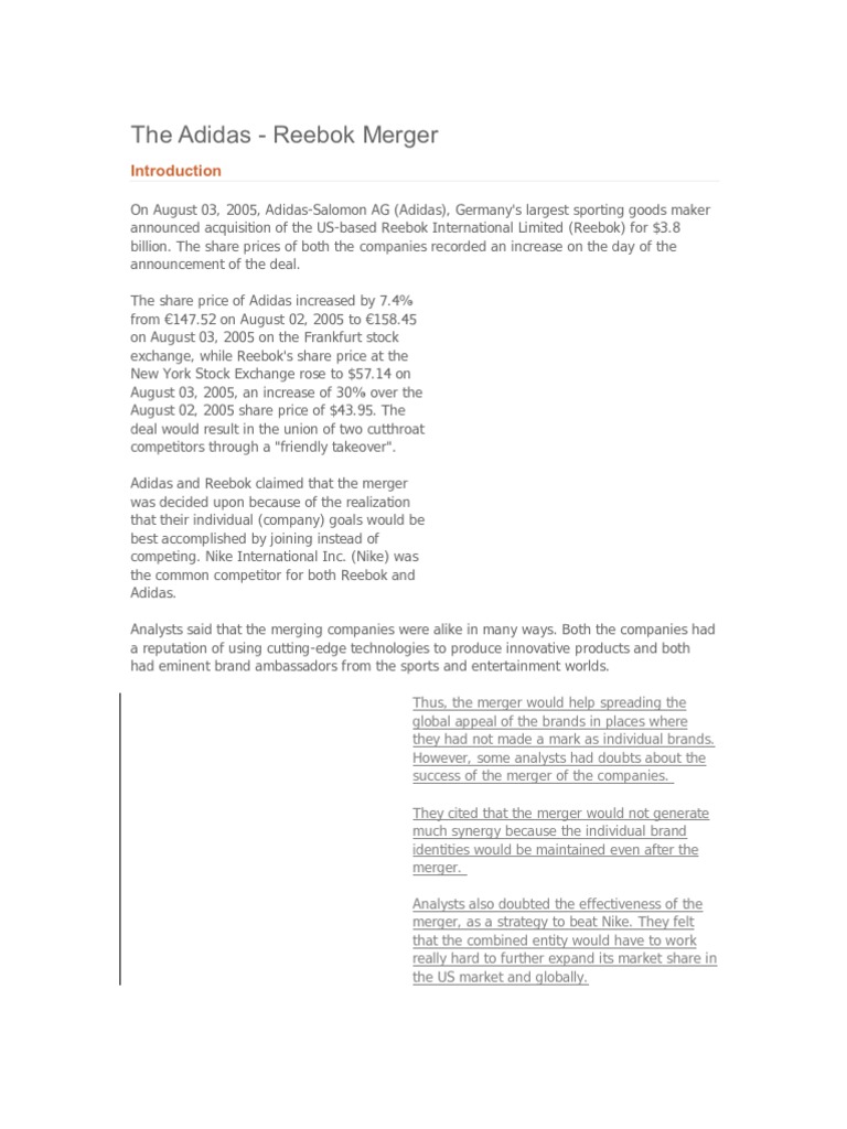 The Adidas | PDF | Adidas | Mergers And Acquisitions