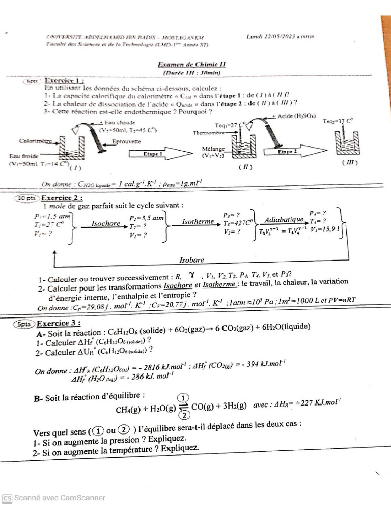 Examen7 Chimie 2 2023 | PDF