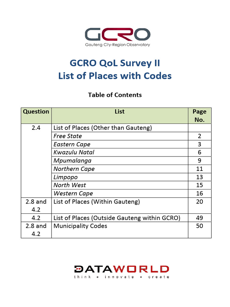 Gcro Qols 2011 Place Names | PDF