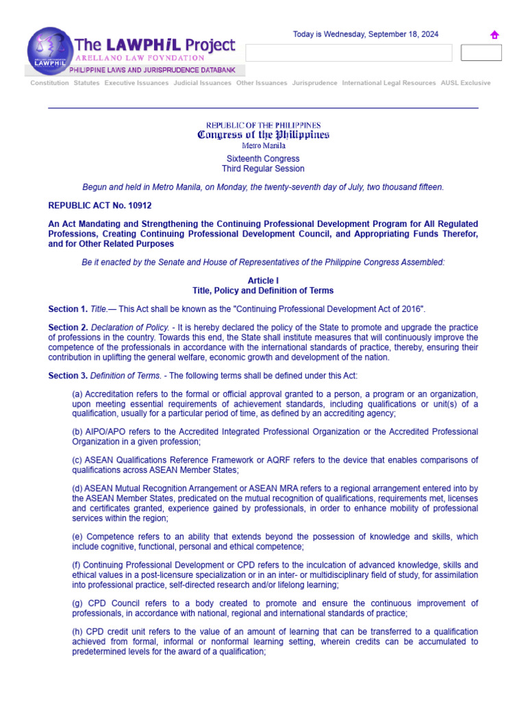 AT02 Republic Act No. 10912 1 | PDF | Professional Development | Government