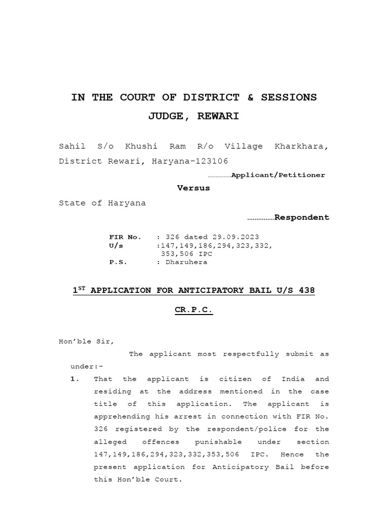 Bail Sahil PDF Bail Legal Action