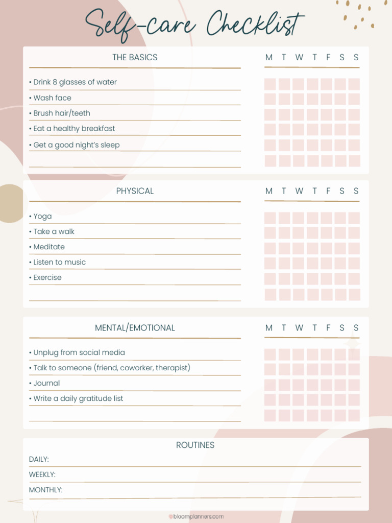 Self Care Checklist | PDF